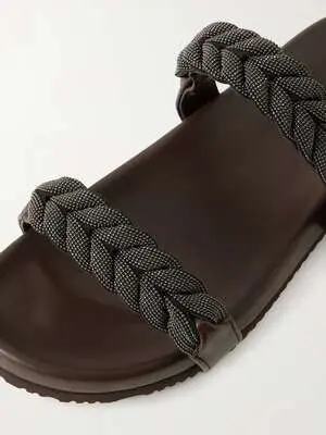 Brunello Cucinelli Bead-embellished Leather Sandals - Dark Brown