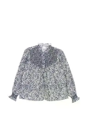 Loretta Caponi Smocked Floral Blouse - Blue