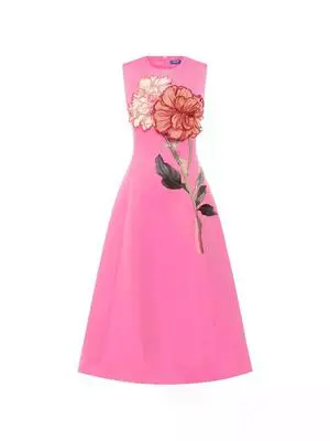 LEO LIN Cleo Flower-appliqué Midi Dress - Pink