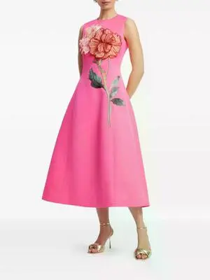 LEO LIN Cleo Flower-appliqué Midi Dress - Pink