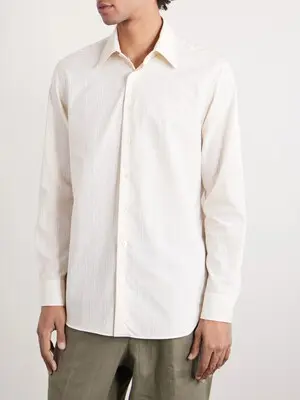 LARDINI Striped Cotton-poplin Shirt - Neutrals