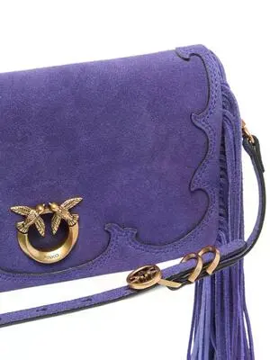 Pinko Love Bag Click Soft Horizontal Mini Suede Clutch With Fringing