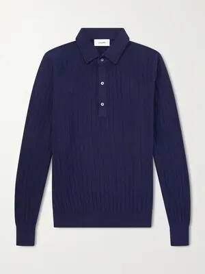 LARDINI Ribbed Cotton Polo Shirt - Blue