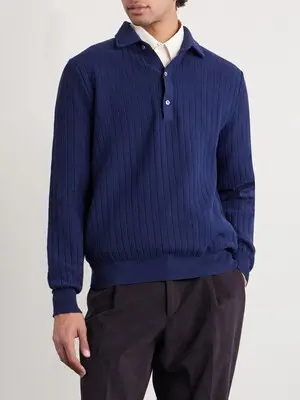 LARDINI Ribbed Cotton Polo Shirt - Blue