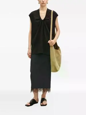LESS Bowknot Pleated Sleeve T-shirt - Black