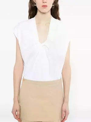 LESS Bowknot Pleated Sleeve T-shirt - White