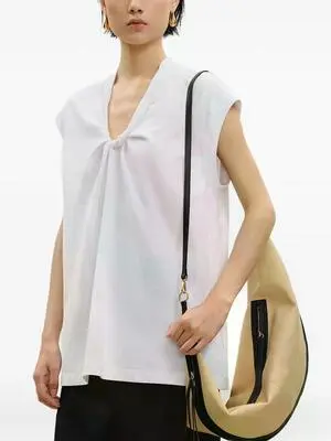LESS Bowknot Pleated Sleeve T-shirt - White
