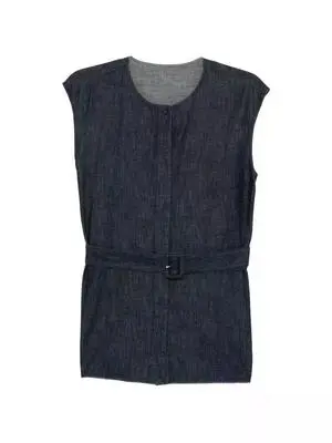 LESS Belted Denim Vest - Blue