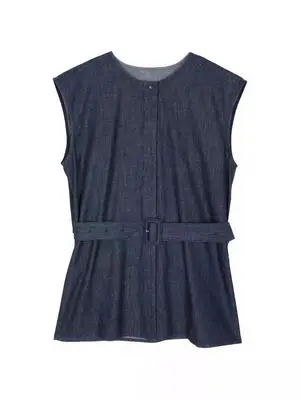 LESS Belted Denim Vest - Blue