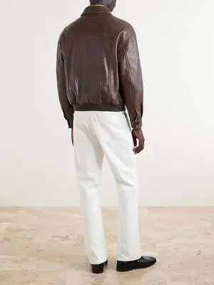FRAME Textured-leather Bomber Jacket