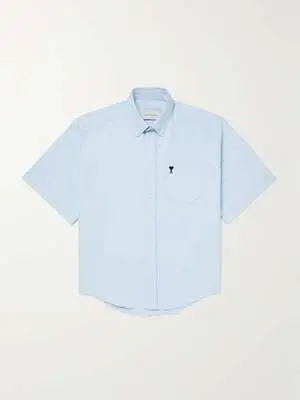 Ami Button-down Collar Logo-embroidered Cotton Shirt - Blue