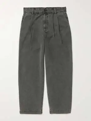 AGOLDE Slater Tapered Pleated Cotton-twill Trousers - Gray