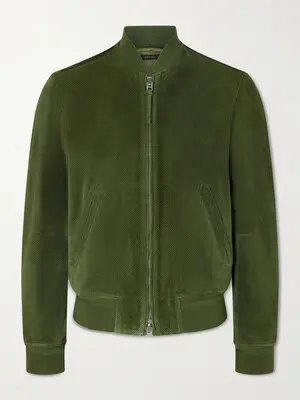 TOM FORD Perforated Suede Bomber Jacket - Green