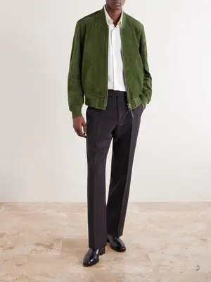 TOM FORD Perforated Suede Bomber Jacket - Green