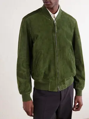 TOM FORD Perforated Suede Bomber Jacket - Green