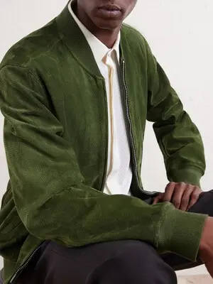 TOM FORD Perforated Suede Bomber Jacket - Green