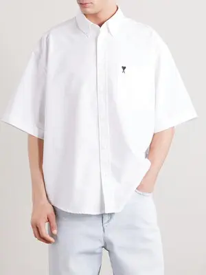Ami Button-down Collar Logo-embroidered Cotton Shirt