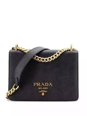 Prada Chain Flap Bag Saffiano Leather Small Crossbody Bag - Black