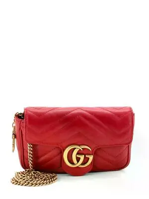 Gucci Gg Marmont Flap Super Mini Crossbody Bag Matelassé Leather - Red