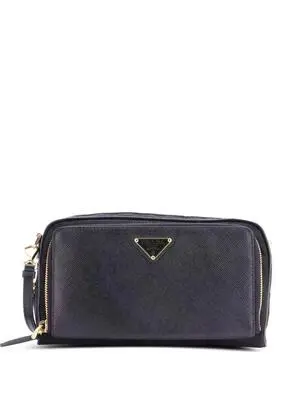 Prada Double Zip Camera Bag Tessuto And Saffiano Leather Mini Crossbody Bag - Black