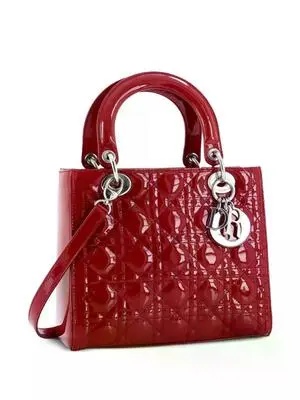 Dior Lady Medium Satchel Cannage Quilt Patent - Red