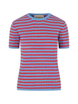 Valentino Garavani Striped Logo Knitwear - Blue