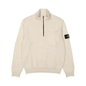 Stone Island Half Zip Textured Knit Sweater 'natural Beige - Tan