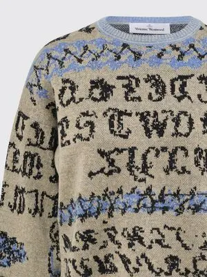 VIVIENNE WESTWOOD Wool Blend Crewneck Pullover With Graphic Print - Blue