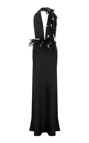 Ila Carey V-neck Feathered Maxi Dress - Black