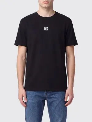 Balmain Cotton-blend Crewneck T-shirt With Labyrinth Monogram - Black