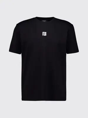 Balmain Cotton-blend Crewneck T-shirt With Labyrinth Monogram - Black
