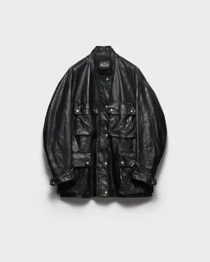 Prada Antiqued Leather Caban Jacket - Black