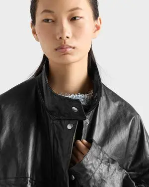 Prada Antiqued Leather Caban Jacket