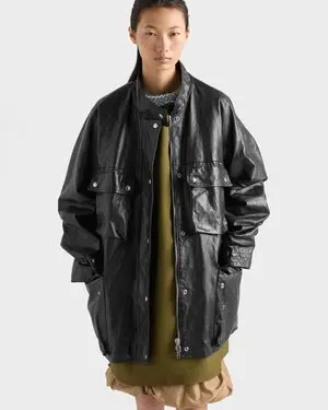 Prada Antiqued Leather Caban Jacket