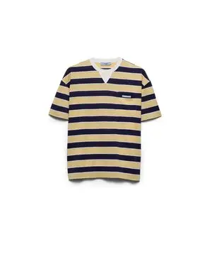 Prada Striped Lisle Cotton T-shirt - Blue