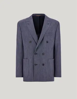 Canali Denim Linen And Wool Modern-fit Jacket - Blue