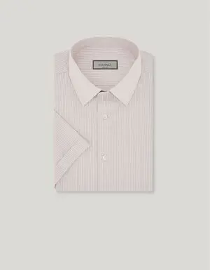 Canali And White Striped Seersucker Cotton Slim-fit Shirt - Beige