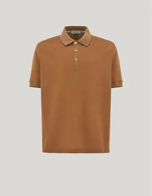Canali Caramel Cotton Piqué Polo Shirt With Contrasting Trim - Brown