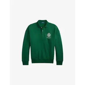 Polo Ralph Lauren Crest-print Polo-collar Cotton-blend Sweatshirt - New Forest