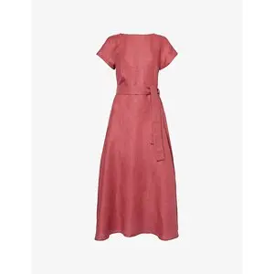 Max Mara Round Neck Flared Linen Midi Dres - 034 Cherry