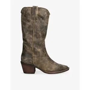 Steve Madden Albany Leather Heeled Cowboy Boots - Brown