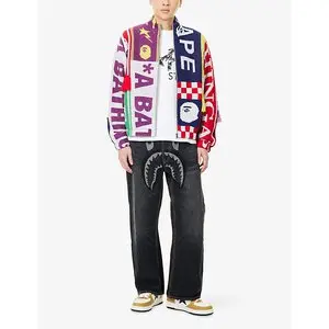 A BATHING APE Scarf Patter Knitted Track Jacket