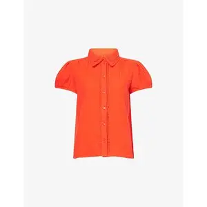ME+EM Cap-sleeve Cheesecloth Cotton Blouse - Poppy Red