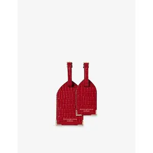 ASPINAL OF LONDON Branded Snakeskin-effect Leather Luggage Tags - Cherry