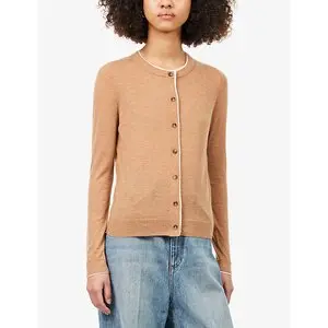 ME+EM Contrast-trim Merino-wool And Cashmere Cardigan - Camel Melange/soft W