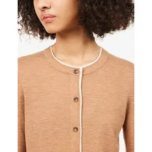 ME+EM Contrast-trim Merino-wool And Cashmere Cardigan - Camel Melange/soft W
