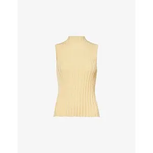 Max Mara High-neck Panel-rib Stretch-knit Top - Light Yellow