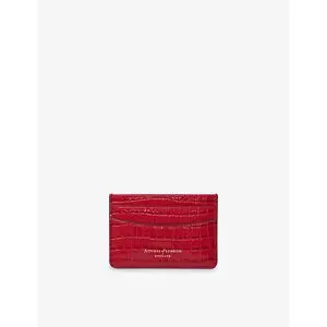 ASPINAL OF LONDON Croc-embossed Branded Leather Card Holder - Cherry