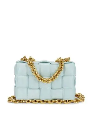 FWRD RENEW Bottega Veneta Chain Cassette Crossbody Bag - Teal Washed & Gold