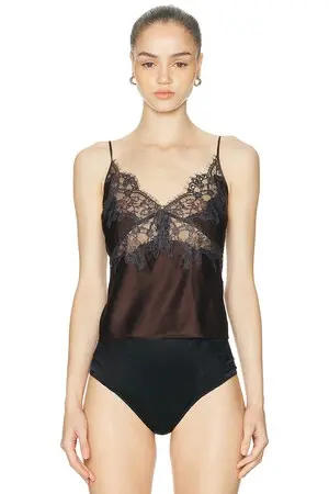 SKIMS Silk Lace Cami Top In Brown - Espresso Contrast